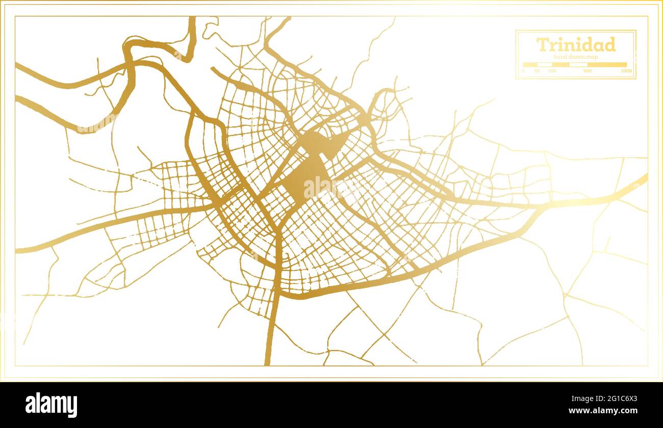 Trinidad Cuba City Map in Retro Style in Golden Color. Outline Map ...