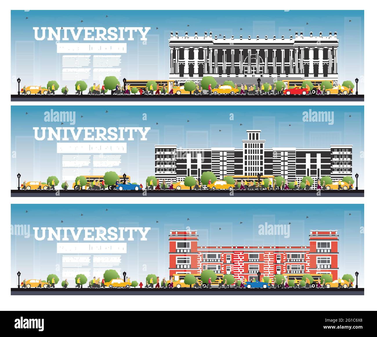 University Campus Set. Study Banners. Vector Illustration. Students Go ...