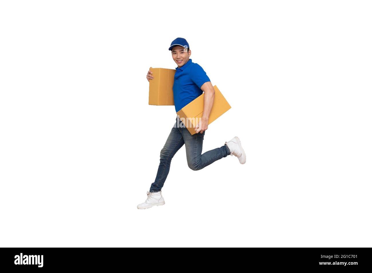 Logistic concept worker boxes Cut Out Stock Images & Pictures - Alamy