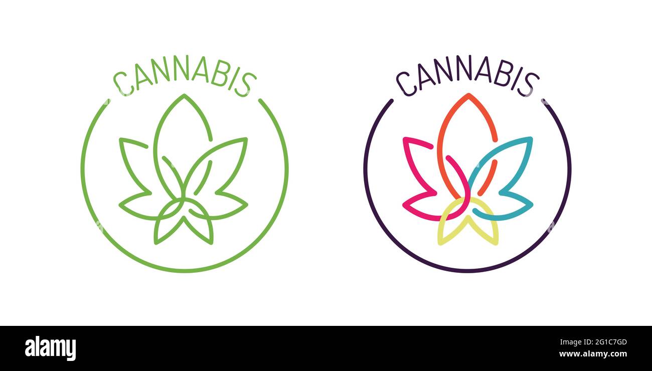 Cannabis leaf sign logo. Two icon on white background. Flat Art Vector ...