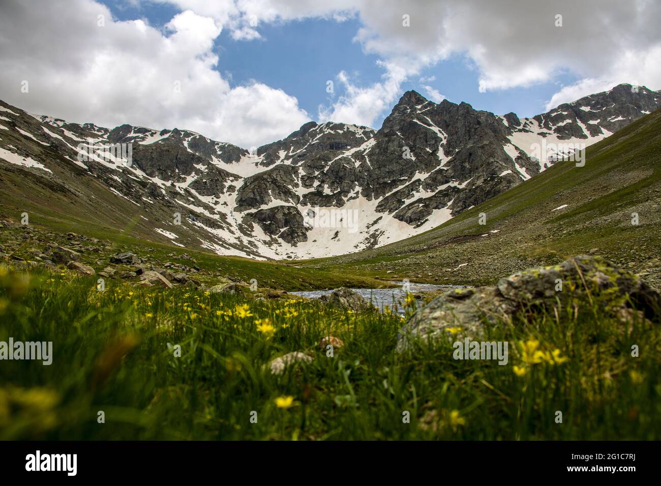 Spectacular view of two snowy mountains standing side by side Stock ...