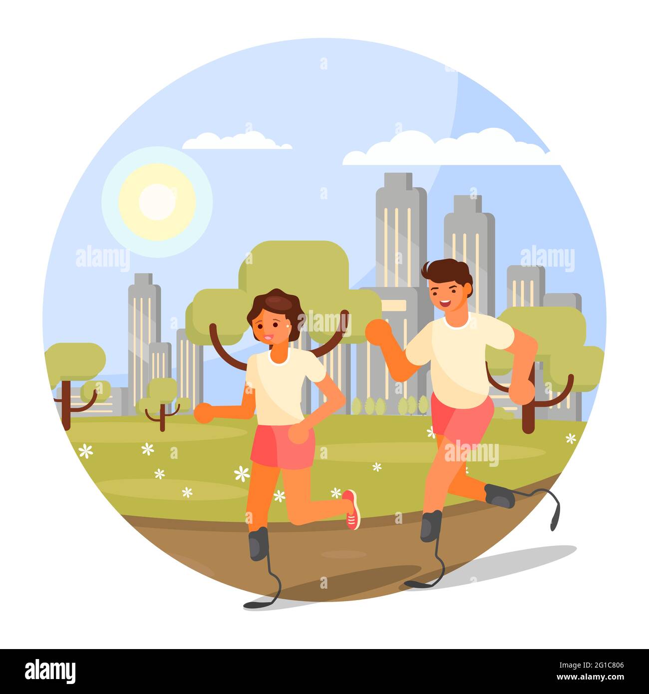 Runners with disabilities jogging, running marathon on prosthetic legs ...