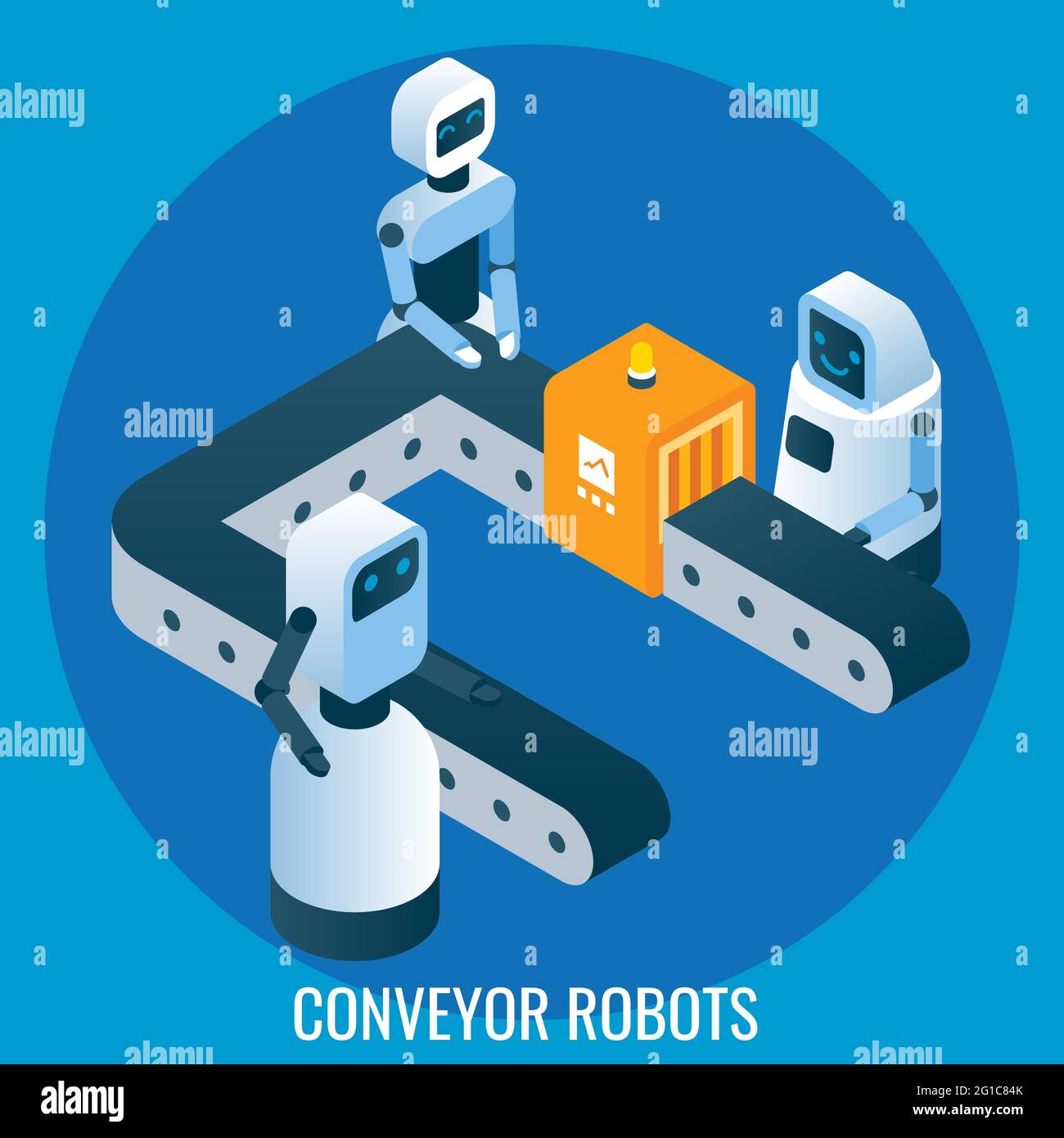 Automated production line, conveyor robots, vector isometric ...