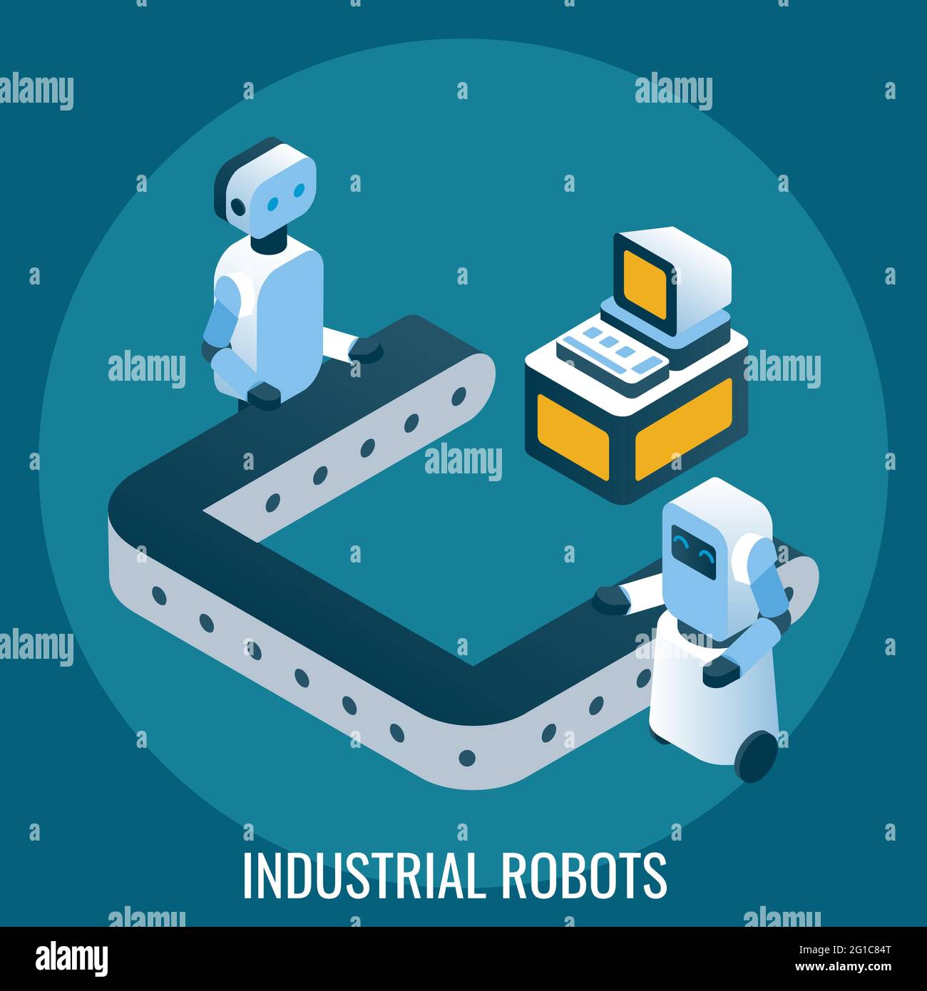 Automated Production Line Industrial Robots Vector Isometric