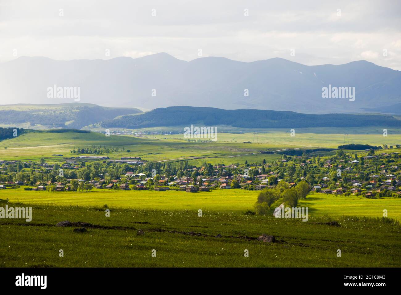 View and landscape of village in Tsalka, Georgia. Mountain and valley ...