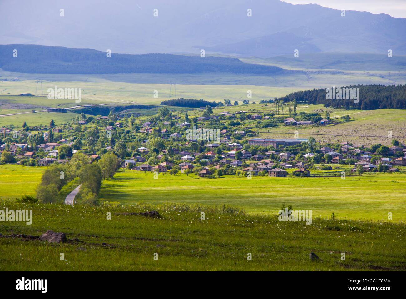 View and landscape of village in Tsalka, Georgia. Mountain and valley ...