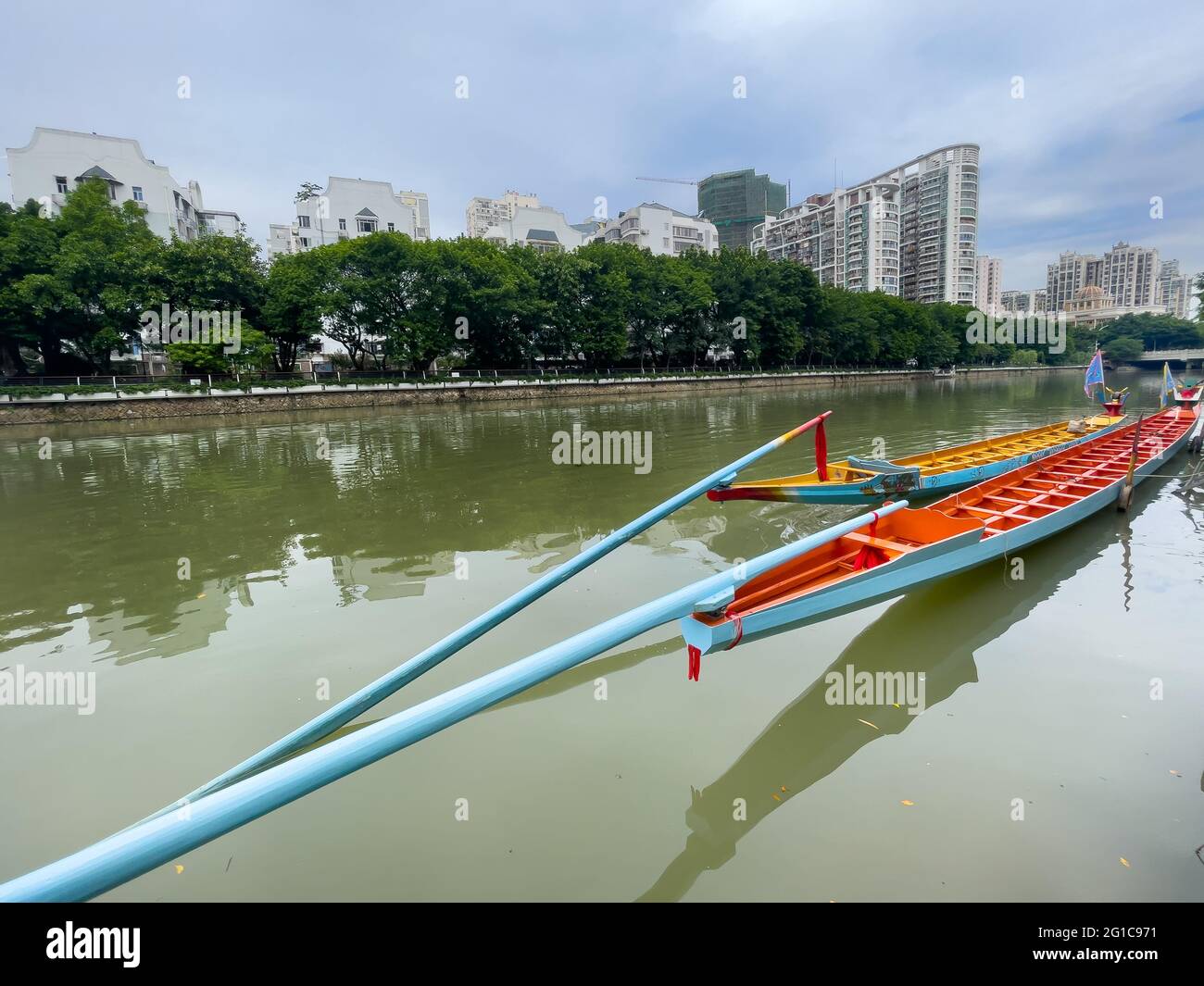 Fuzhou,Fujian,China, - June 7,2021 : Two empty Dragon boat just ...