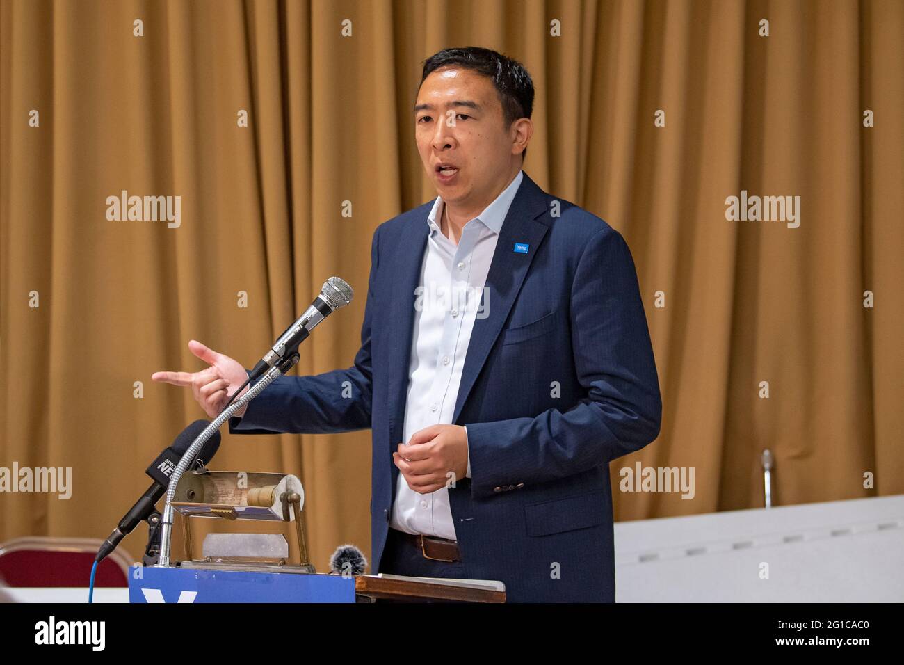 New York, United States. 06th June, 2021. Mayoral candidate Andrew Yang ...