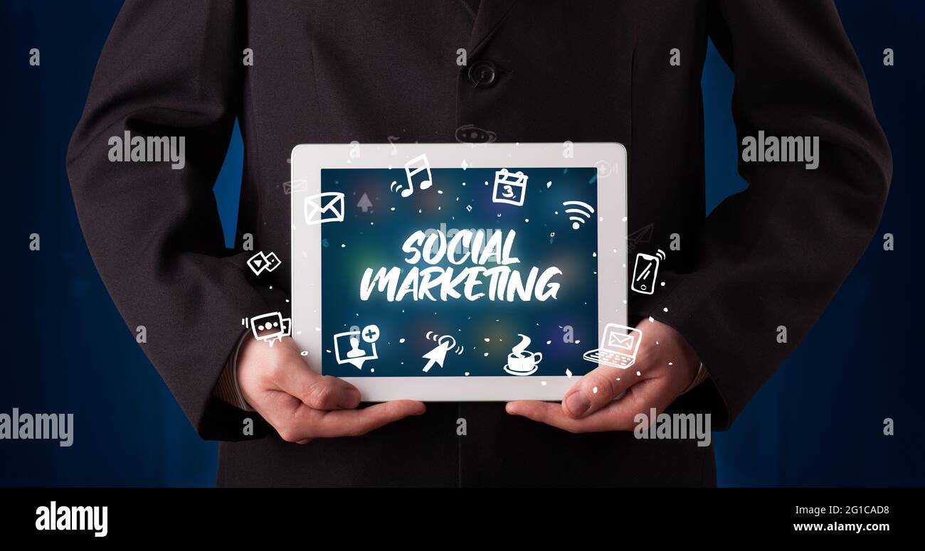Person holding tablet, social network concept Stock Photo - Alamy