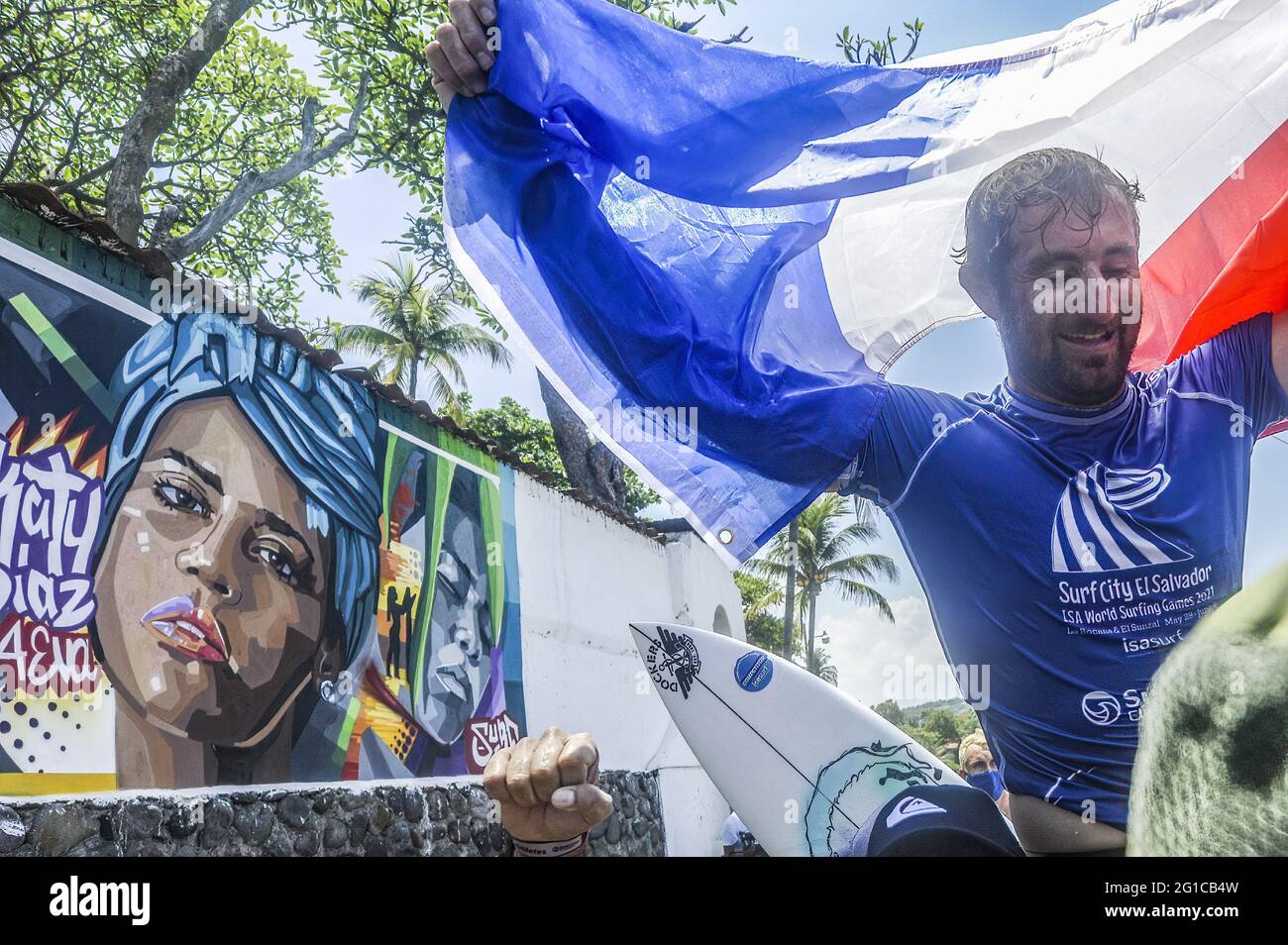 French surfer Joan Duru celebrates after the men's finals. El Salvador ...