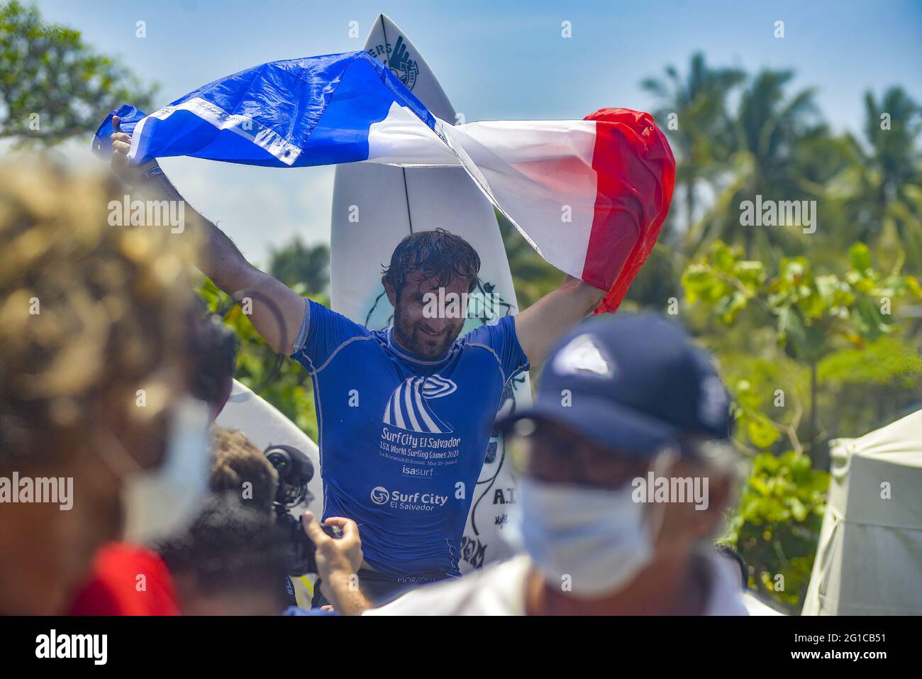 French surfer Joan Duru celebrates after the men's finals. El Salvador ...
