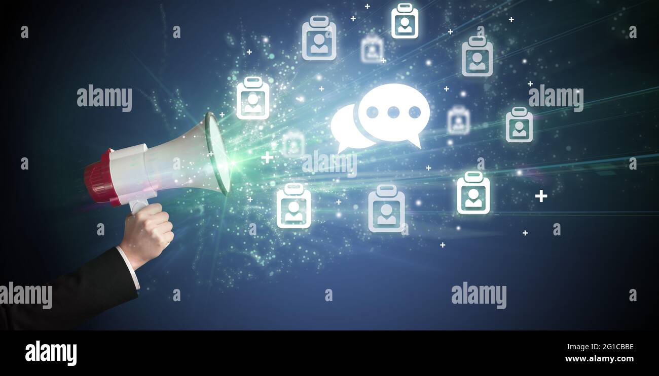 Young person with megaphone and business icon Stock Photo - Alamy