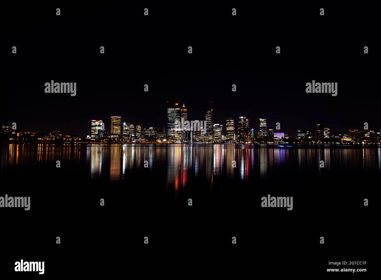Perth City Skyline over the Swan River at night time from South ...