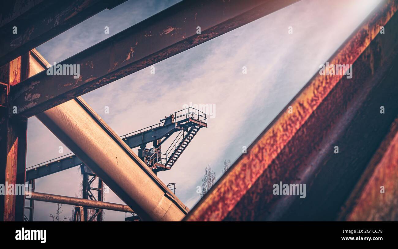 Steel frame bridge on the Emscher Promenade in the middle of the ...