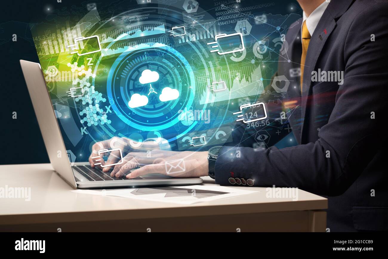 Business hand typing on a modern laptop Stock Photo - Alamy