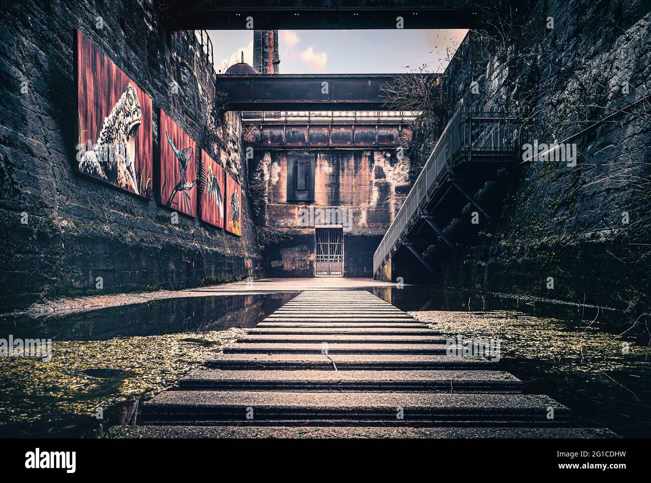 Platform from a creepy horror tunnel at Zeche Zollverein in the ...