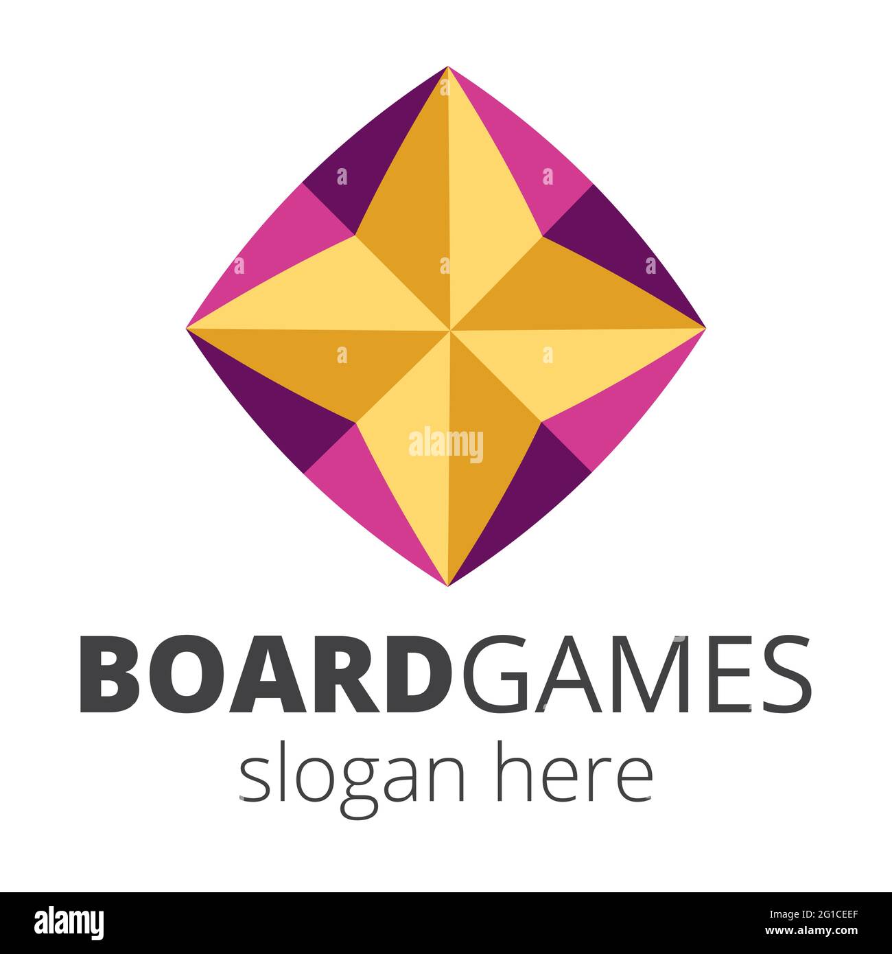 Abstract rhombus logo. Yellow, pink and purple shades. Two shapes in ...