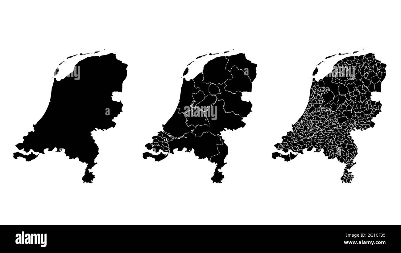 Netherlands map municipal, region, state division. Administrative ...