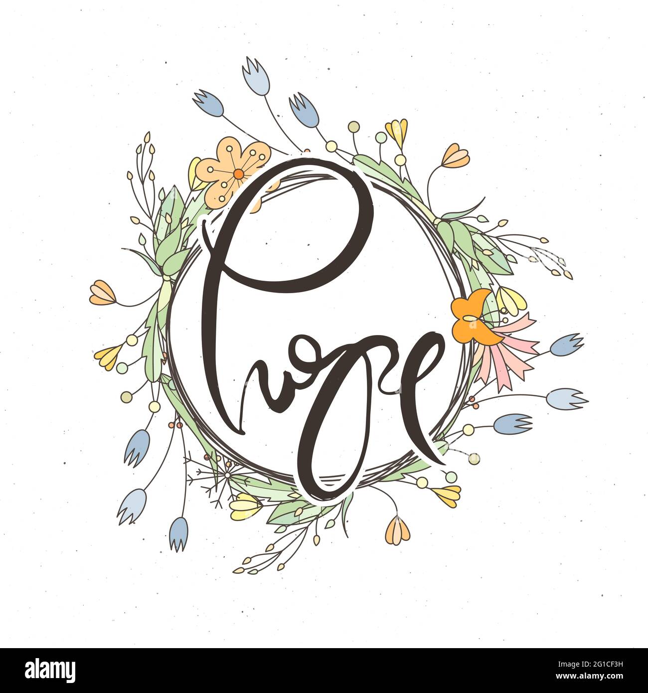 Hope. Hand lettering grunge card with flower background. Handcrafted ...