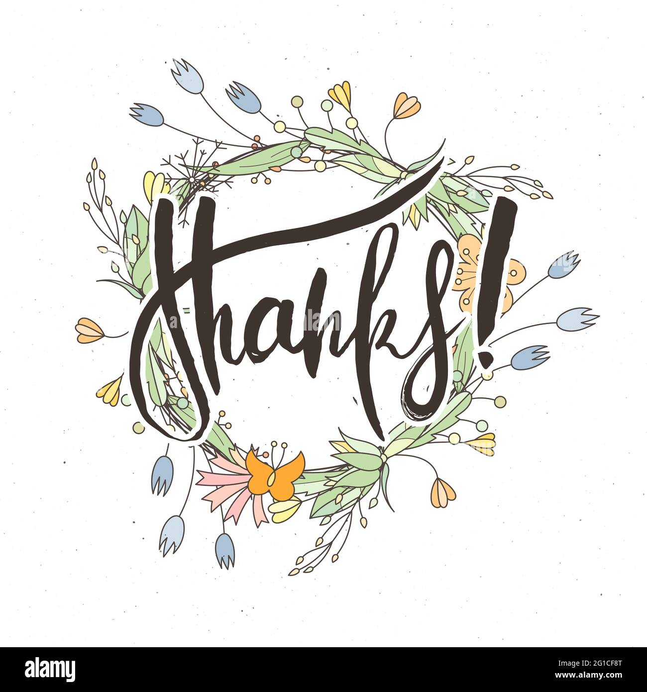 Thanks. Hand lettering grunge card with flower background. Handcrafted ...