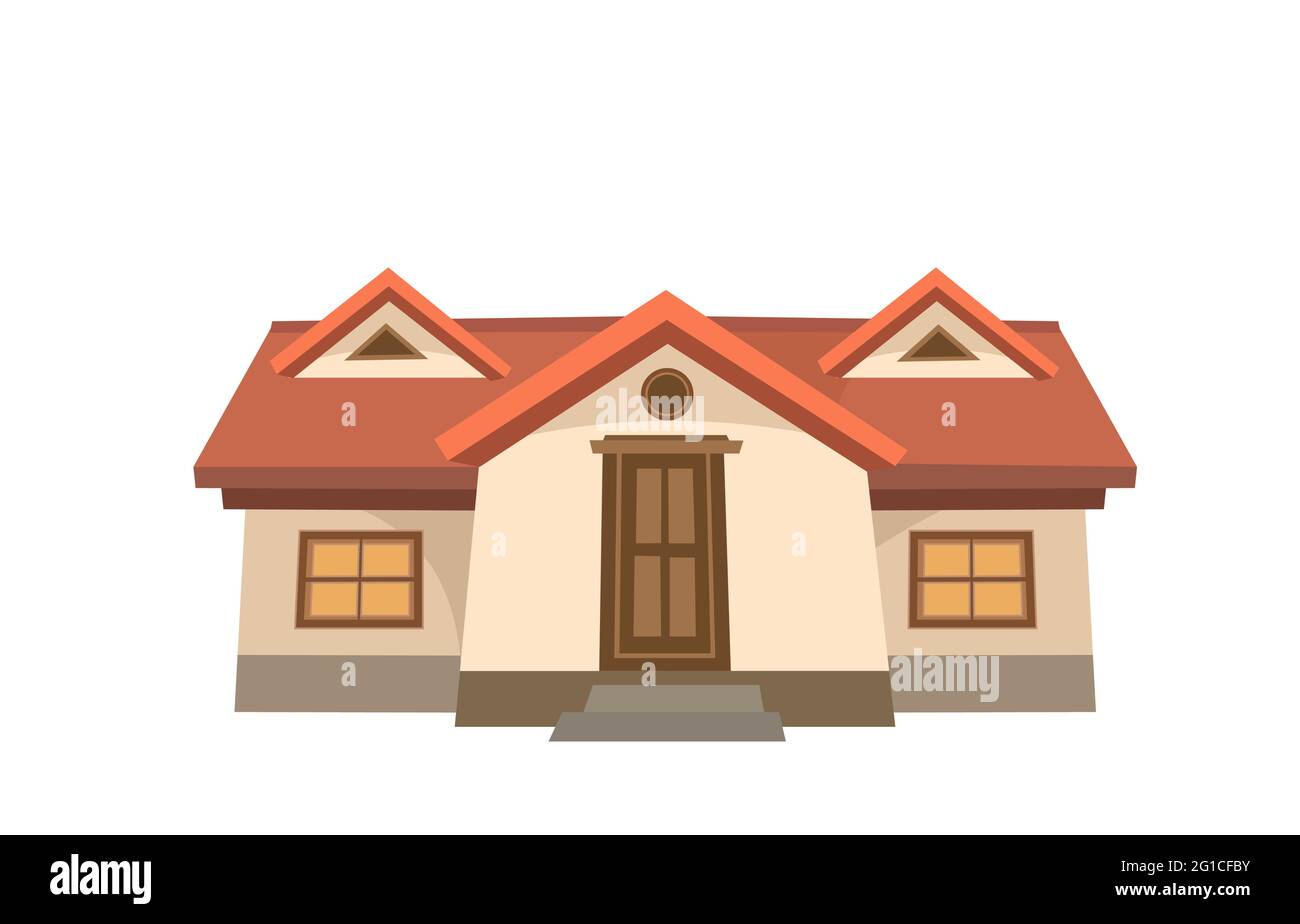 A wide cartoon house. Cozy simple rural dwelling in a traditional ...