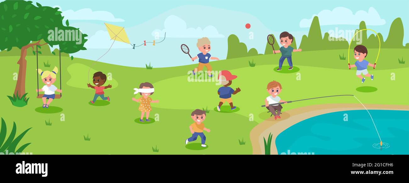 Happy children playing in the park vector illustration Stock Vector ...