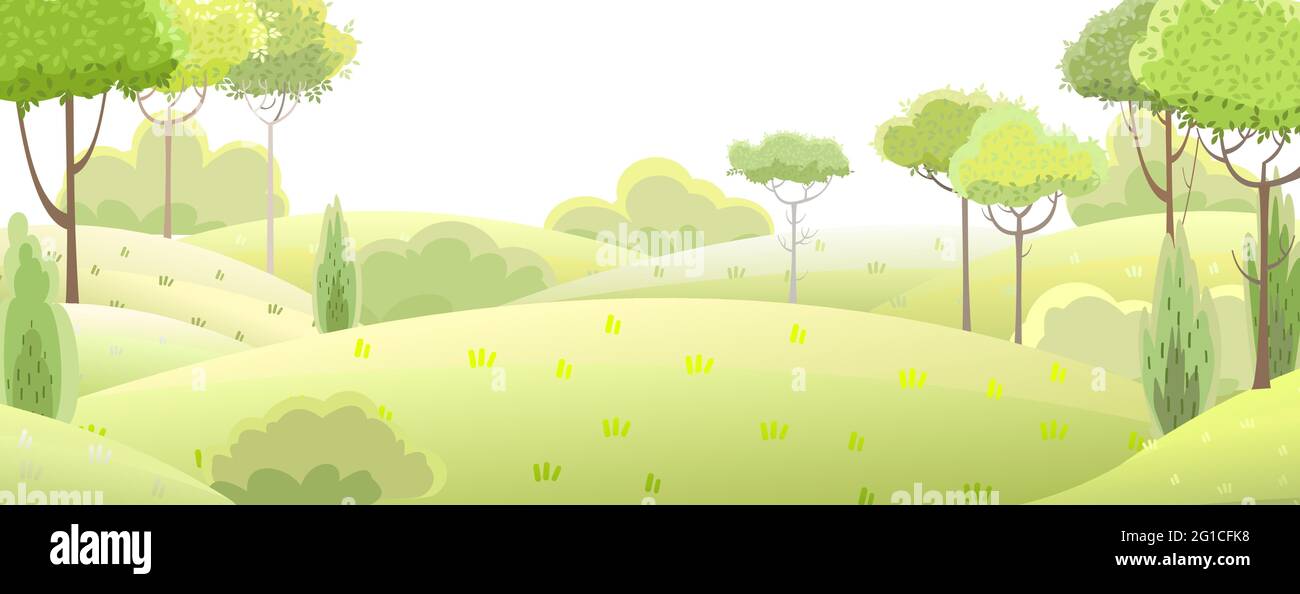Rural beautiful landscape. Cartoon style. Countryside. Hills with grass ...