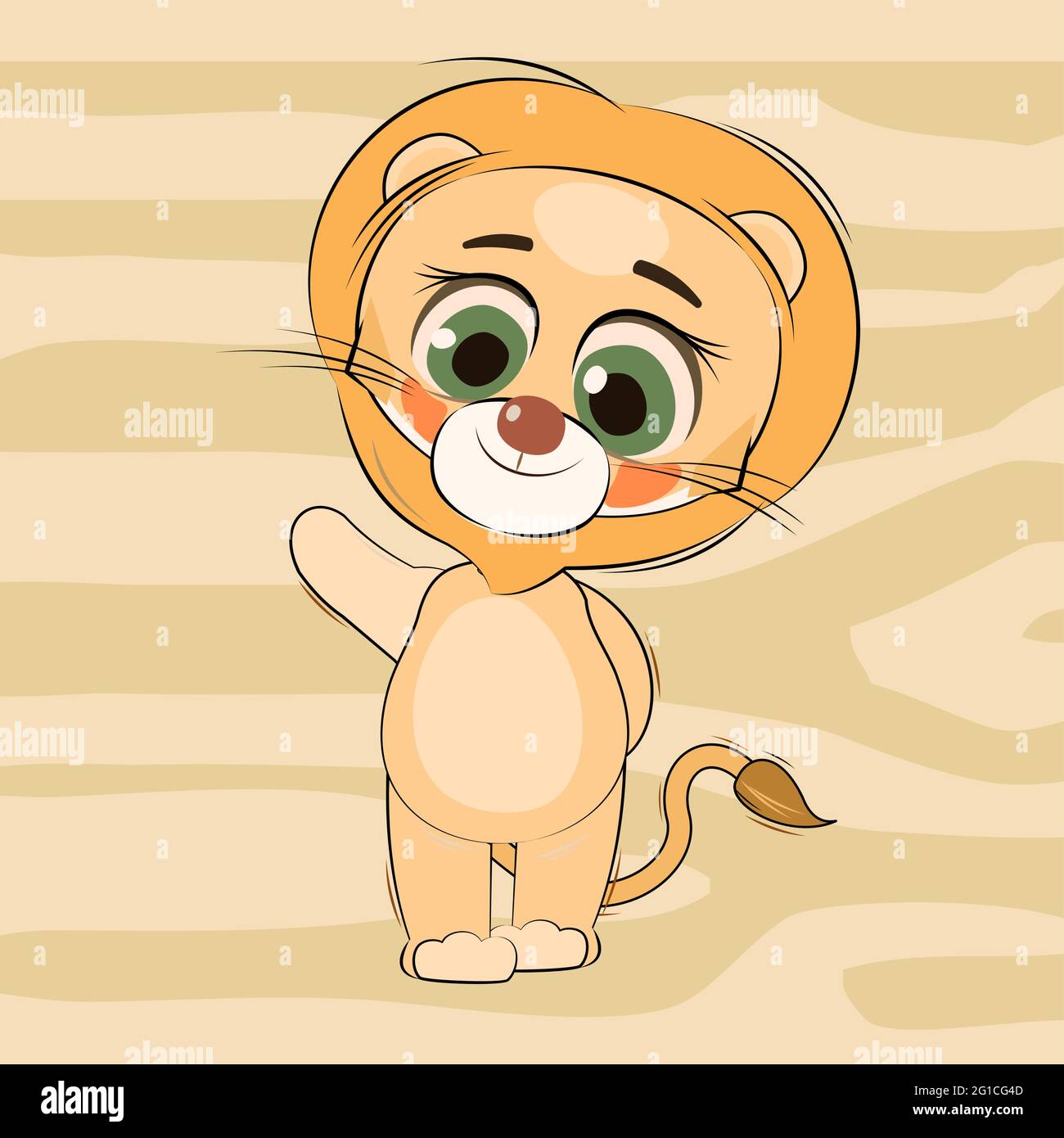 Little lion cub. object on a white background. Cheerful kind animal ...