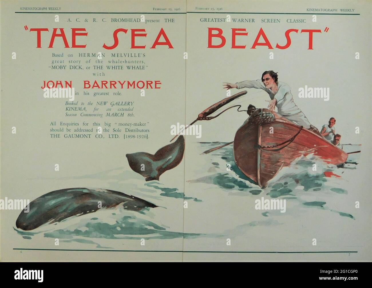 British Trade Ad for JOHN BARRYMORE as Captain Ahab Ceeley in THE SEA ...
