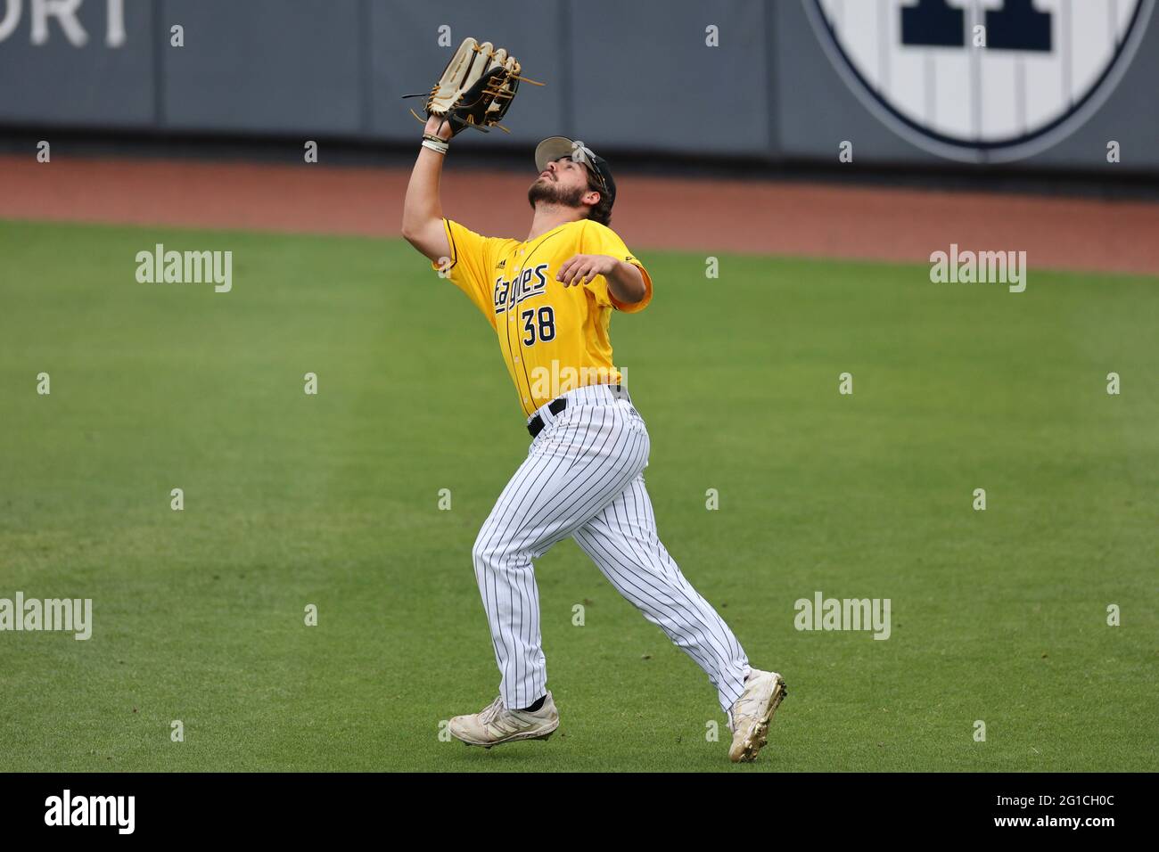 June 06, 2021: Southern Miss outfielder Reece Ewing (38) catches a fly ...
