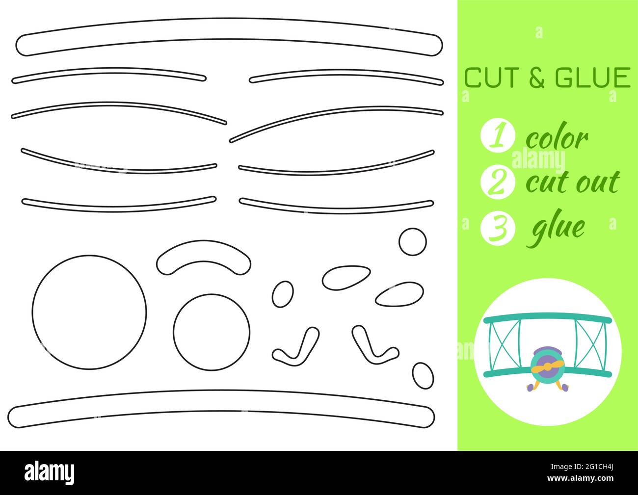 Color, cut and glue paper green airplane. Cut and paste craft activity ...