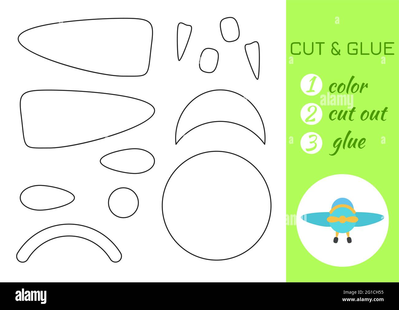 Color, cut and glue paper turquoise airplane. Cut and paste craft ...