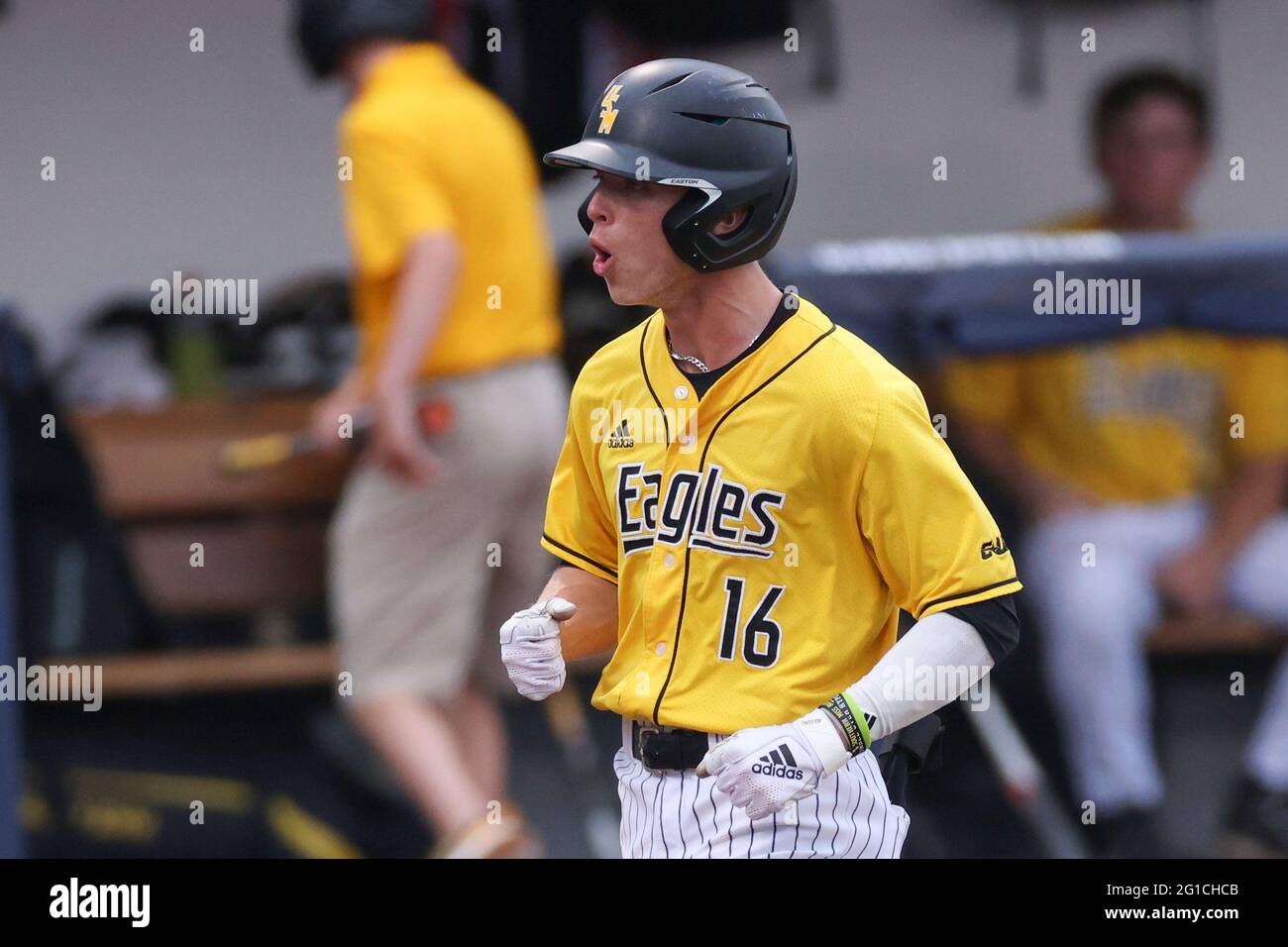 June 06, 2021: Southern Miss infielder Reed Trimble (16) hits a home ...