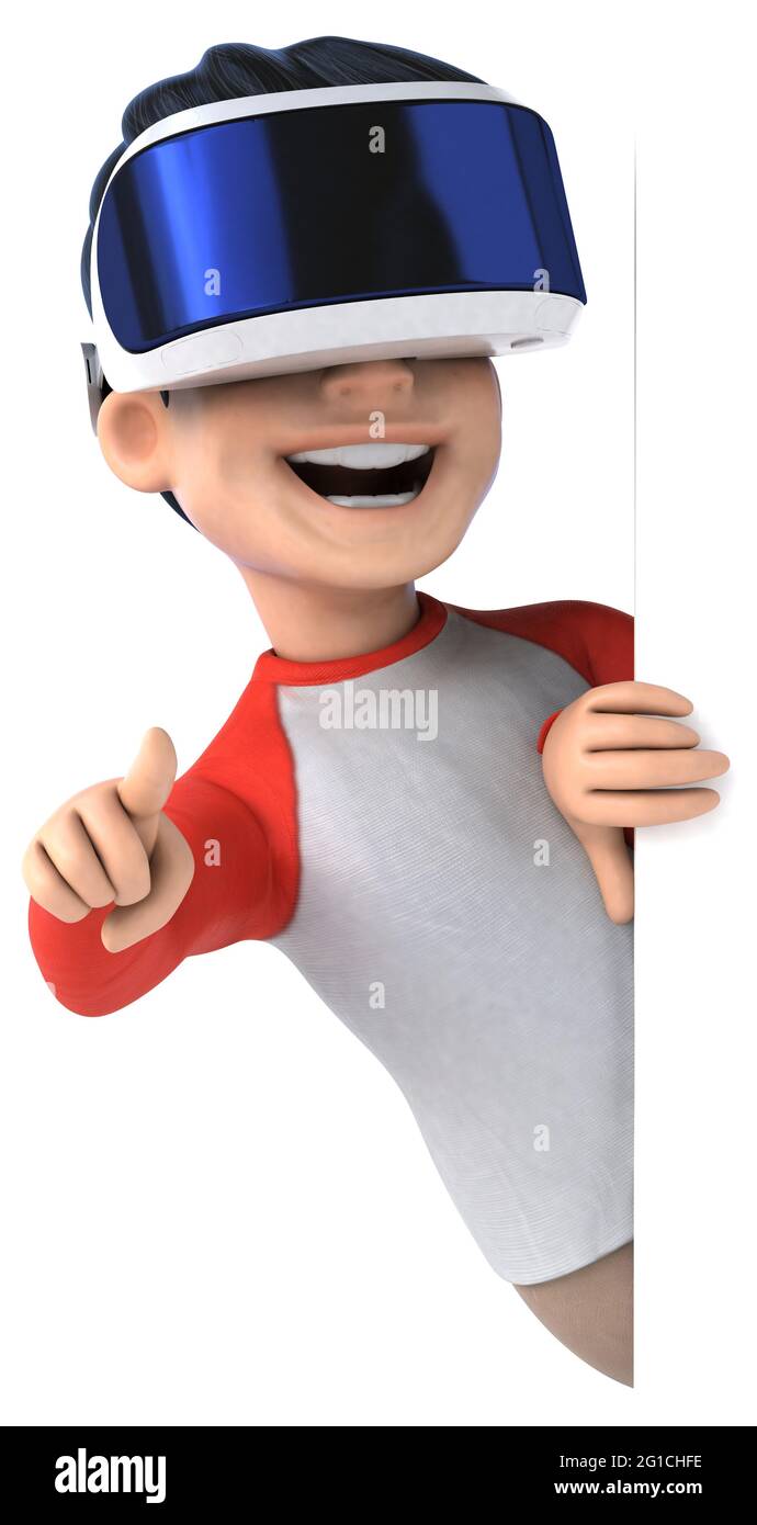 Fun 3D illustration of a cartoon kid with a VR helmet Stock Photo - Alamy