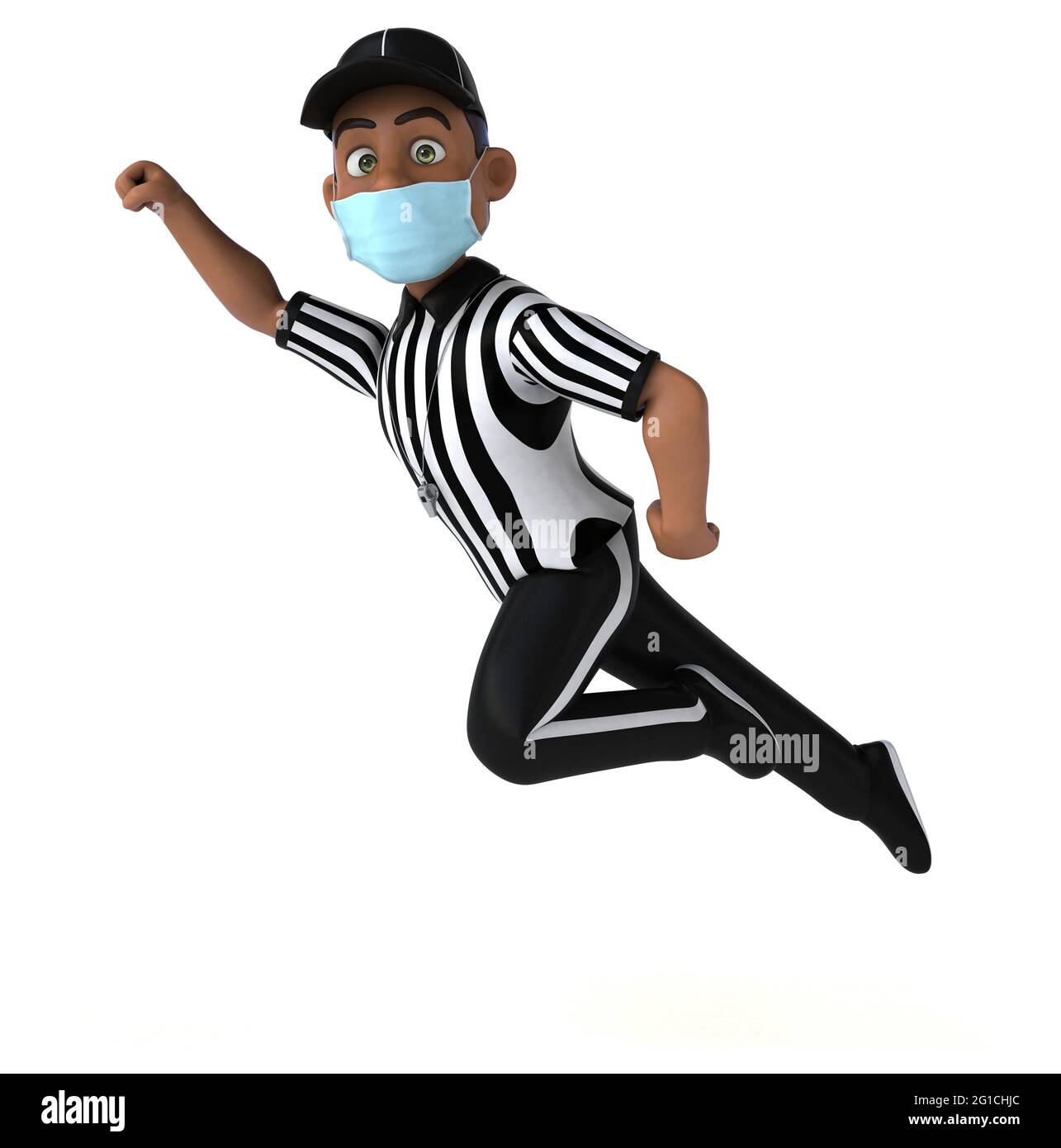 Fun 3D illustration of a black referee with a mask Stock Photo - Alamy