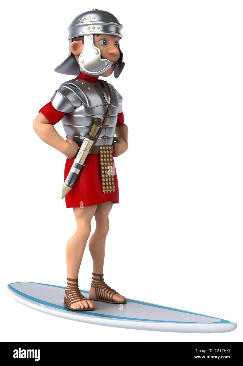 Fun 3D cartoon roman soldier surfing Stock Photo - Alamy
