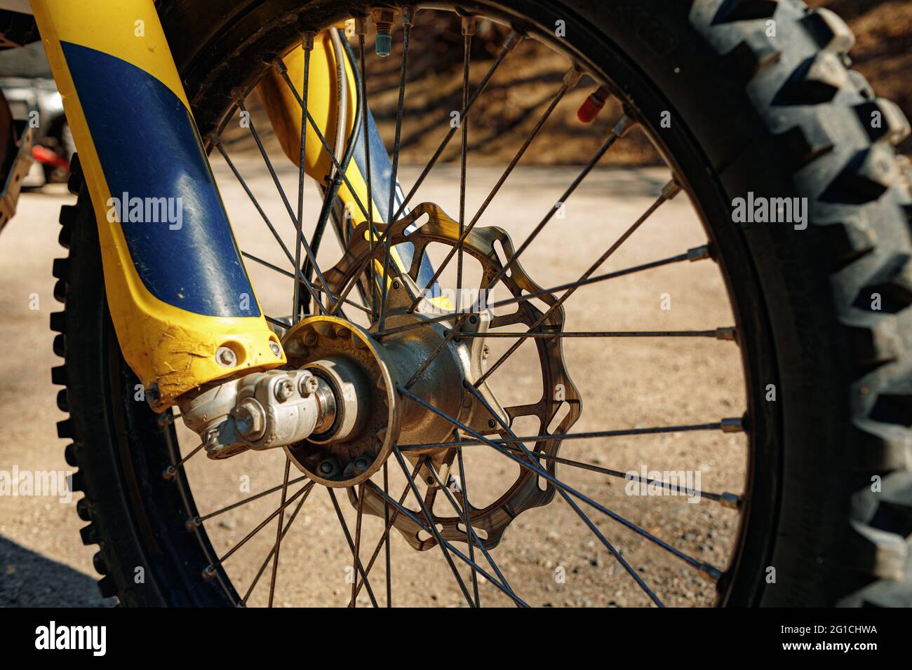 The front wheel of motocross close up Stock Photo - Alamy
