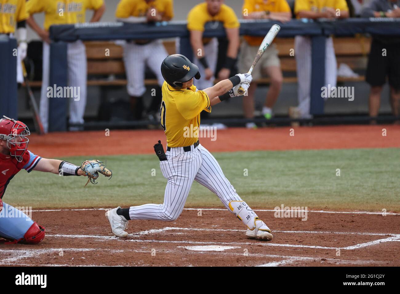 June 06, 2021: Southern Miss infielder Dustin Dickerson (10) gets a hit ...