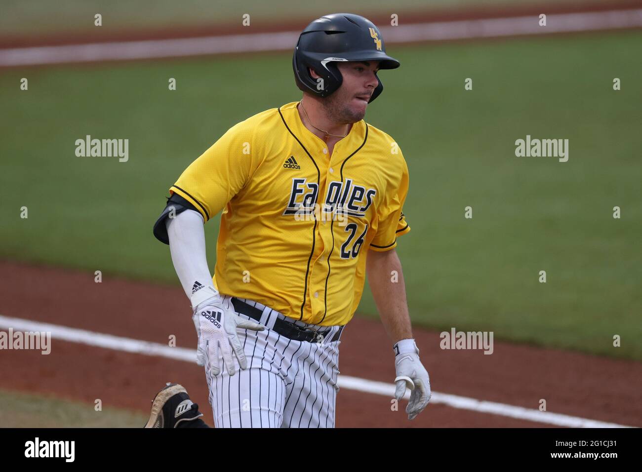 June 06, 2021: Southern Miss infielder Danny Lynch (26) hits a double ...