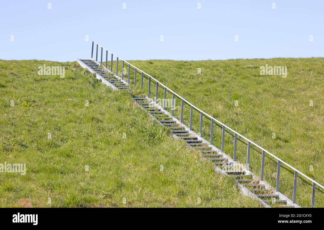 New metal bridge for walking up the dutch dike, selective focus Stock ...