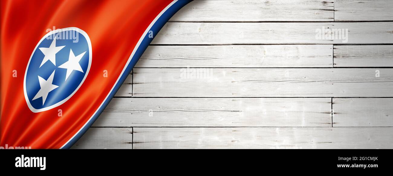 Tennessee flag on white wood wall banner, USA. 3D illustration Stock ...