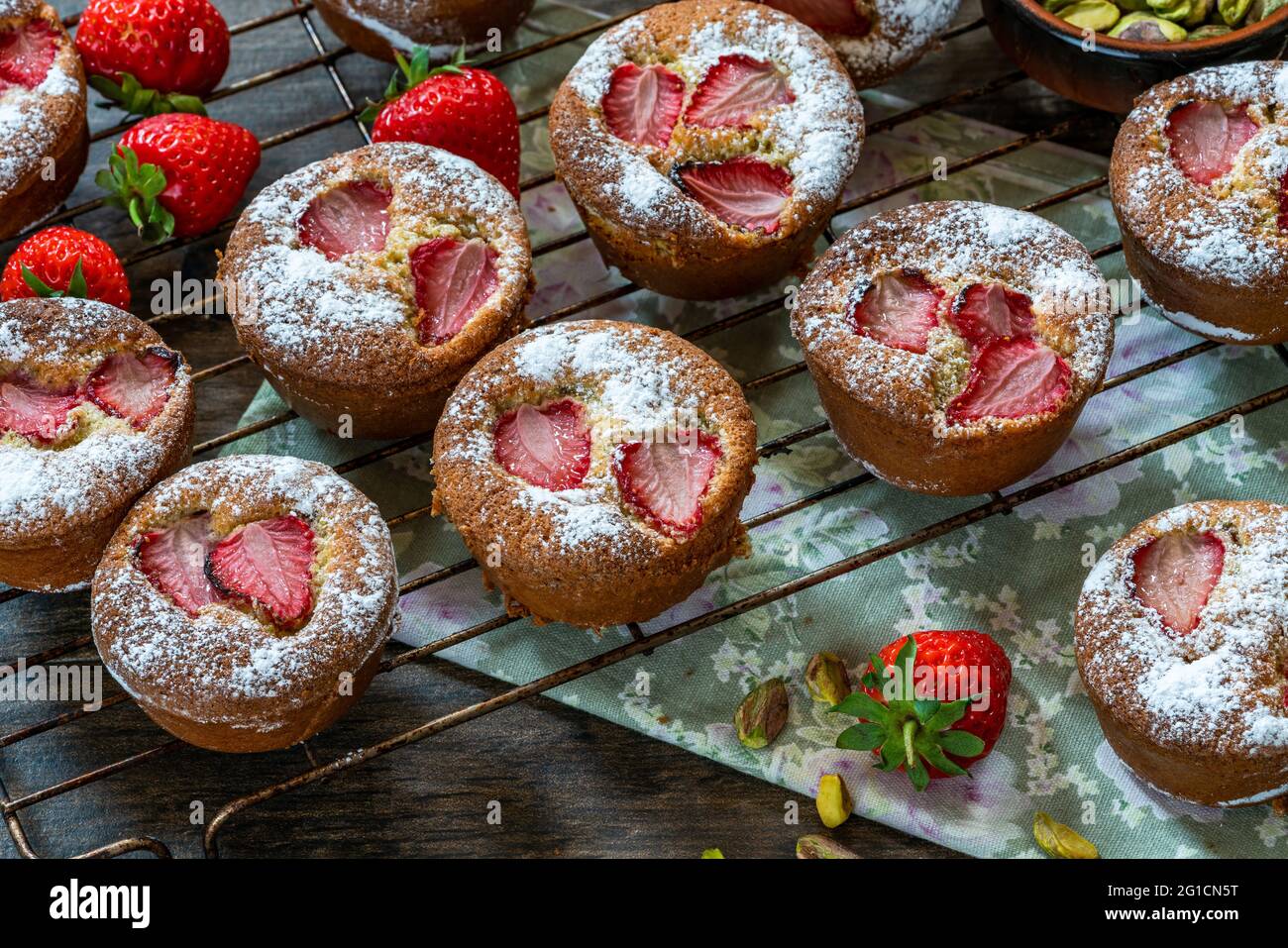 Strawberry and pistachio friands Stock Photo - Alamy