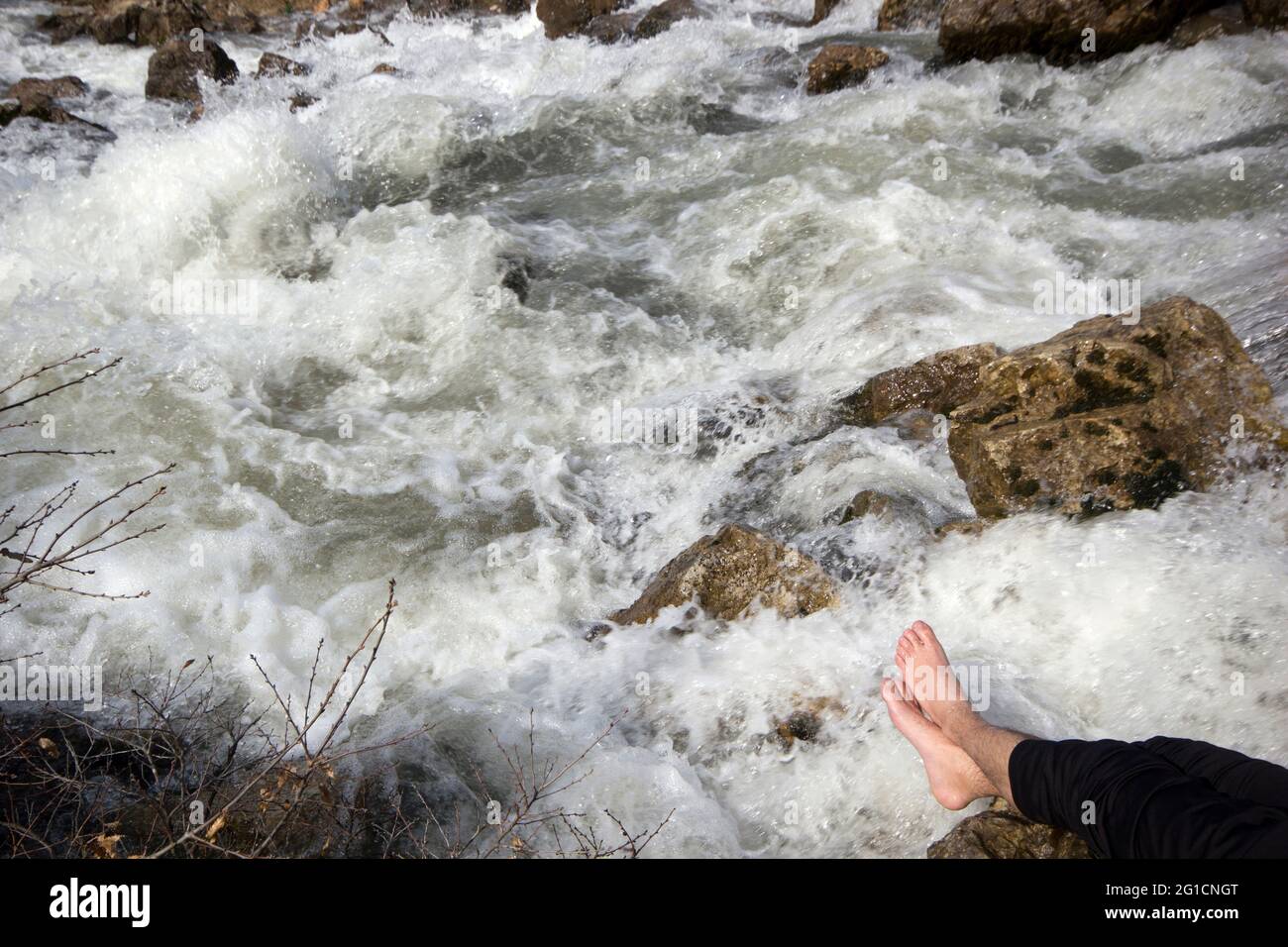cooling your feet, riverside, waterfall Stock Photo - Alamy