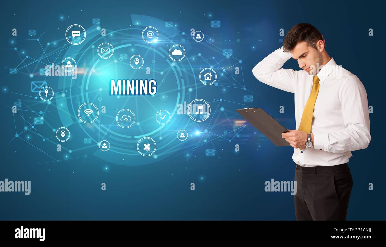 Businessman thinking about modern technology Stock Photo - Alamy
