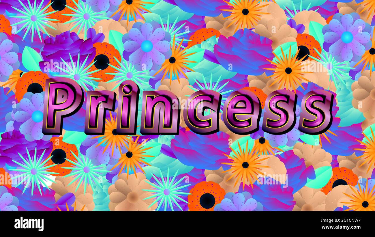 Princess luxurious calligraphy lettering. Floral poster print for kids ...