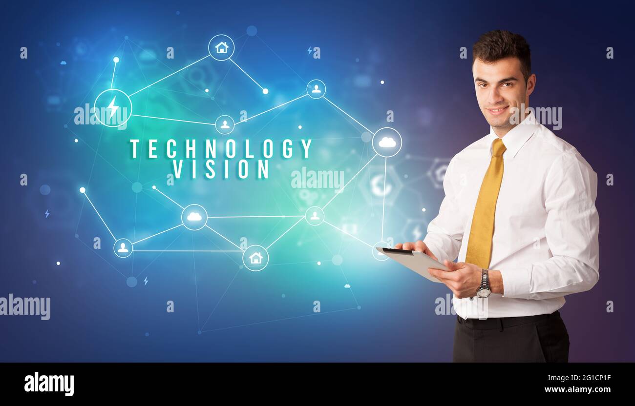 Businessman thinking about technology concept Stock Photo - Alamy