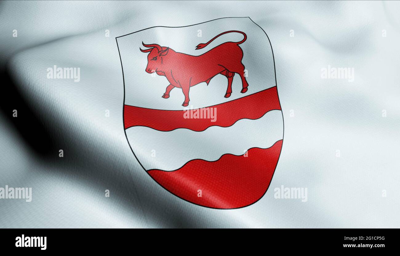 3D Illustration of a waving Switzerland region flag of Bulle Stock ...