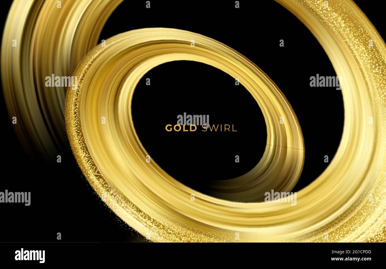 Golden swirl on black background. Abstract shiny color gold wave design ...