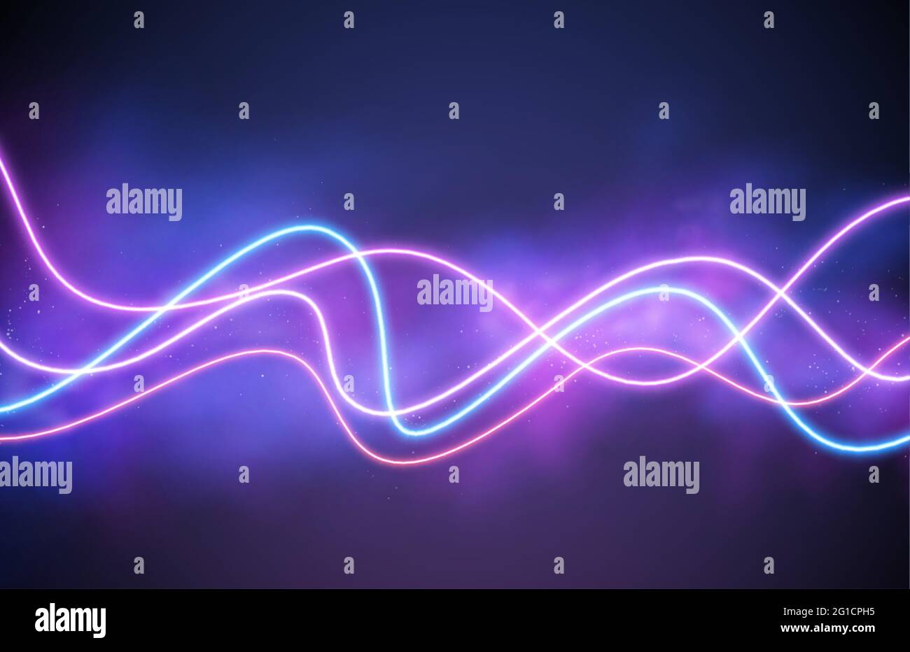 Abstract wave neon shape on pink smoke background. Vector glowing light ...