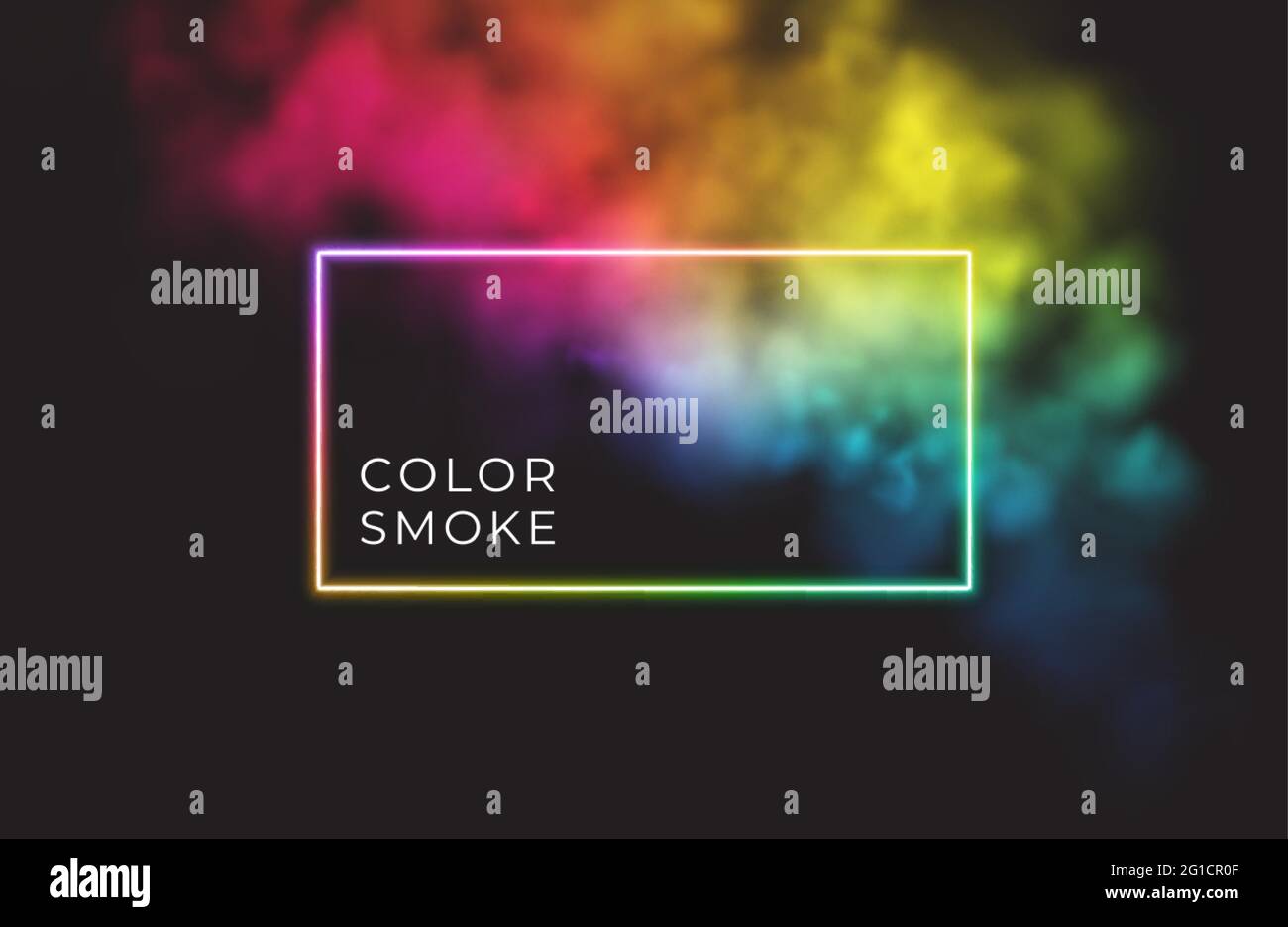 Abstract rectangle neon frame on color smoke background. Vector glowing ...
